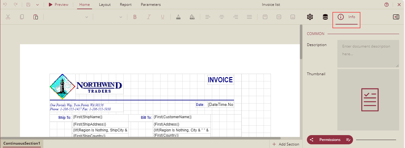 Info panel | Wyn Documentation